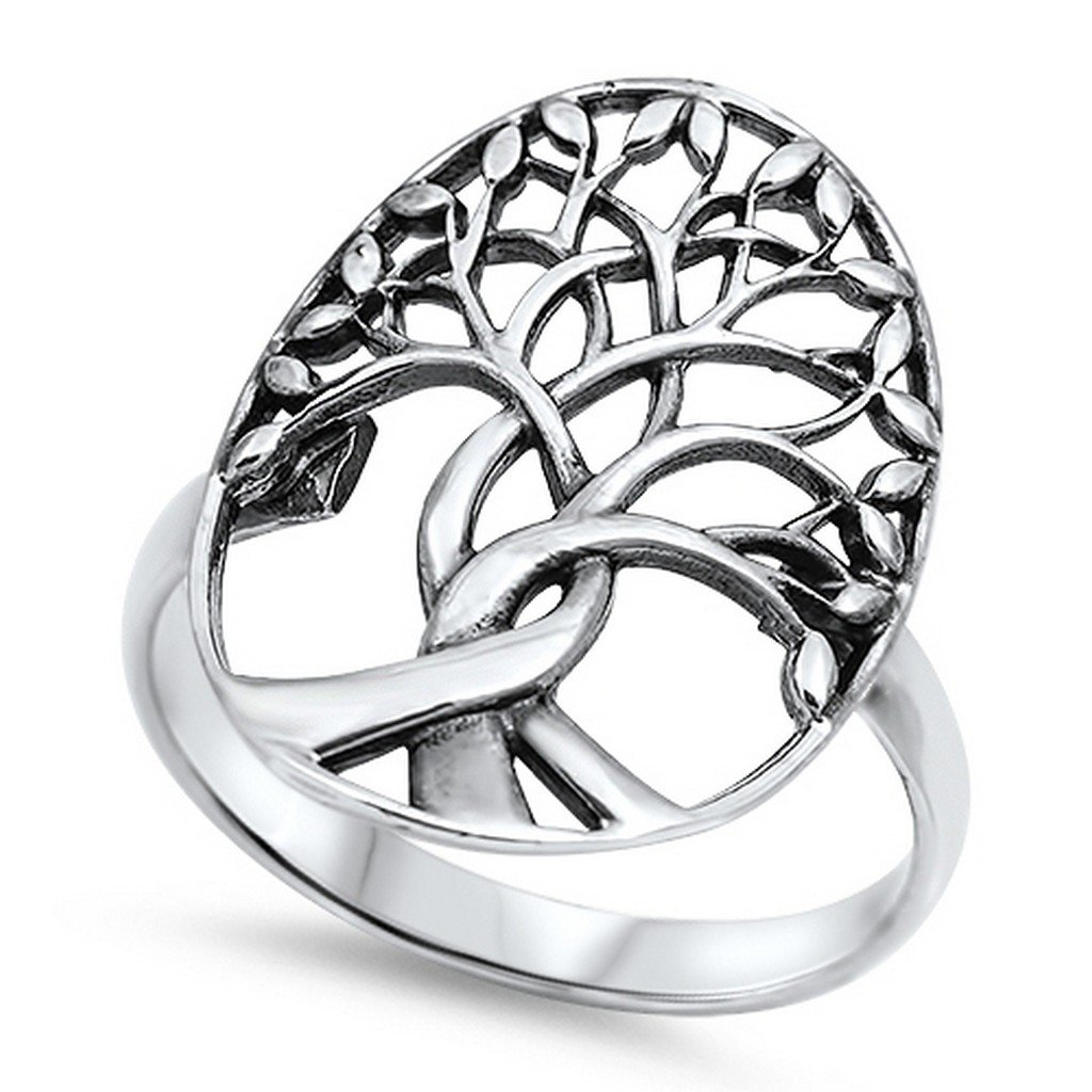 Blue Apple Co. Tree of Life Ring Solid 925 Sterling Silver Family Tree of Life Band 3-14 Simple Plain, Size-8