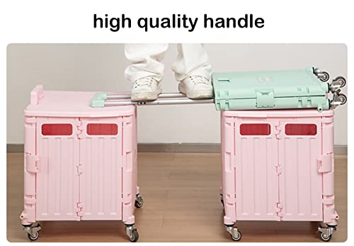 Utility Trolley Box, Handle Trolley Cart, Foldable Utility Portable Cart Mobile Folding Cart with Lid and 2 Wheels for Groceries Collapsible Basket with Handle (Color : Blu)