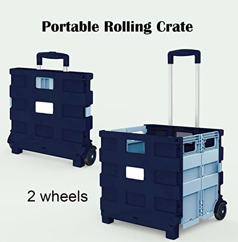 Utility Trolley Box, Handle Trolley Cart, Foldable Utility Portable Cart Mobile Folding Cart with Lid and 2 Wheels for Groceries Collapsible Basket with Handle (Color : Blu)
