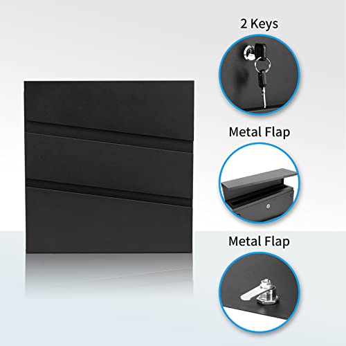 YOOBOX Wall-Mount Mailbox with Lock and Keys, Security Key Drop Box for House Outside, Locking Postbox, Steel Metal Rust-Proof Mail Box, 11.02 x 11.02 x 4.33 Inch, Black, MD002
