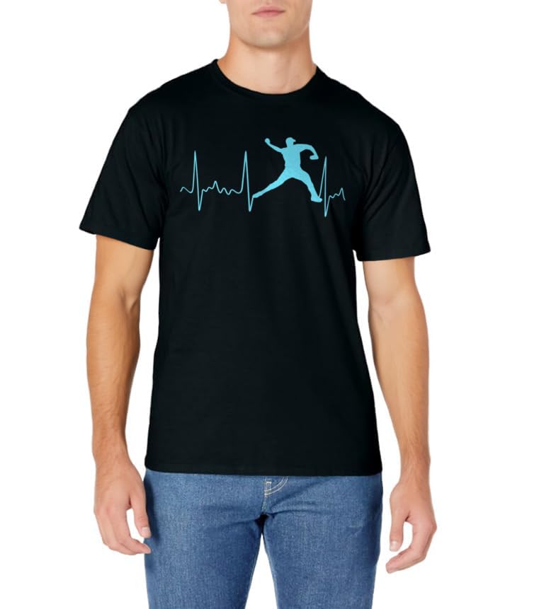 Light Blue Baseball Heartbeat - Baseball Pitcher Heartbeat T-Shirt