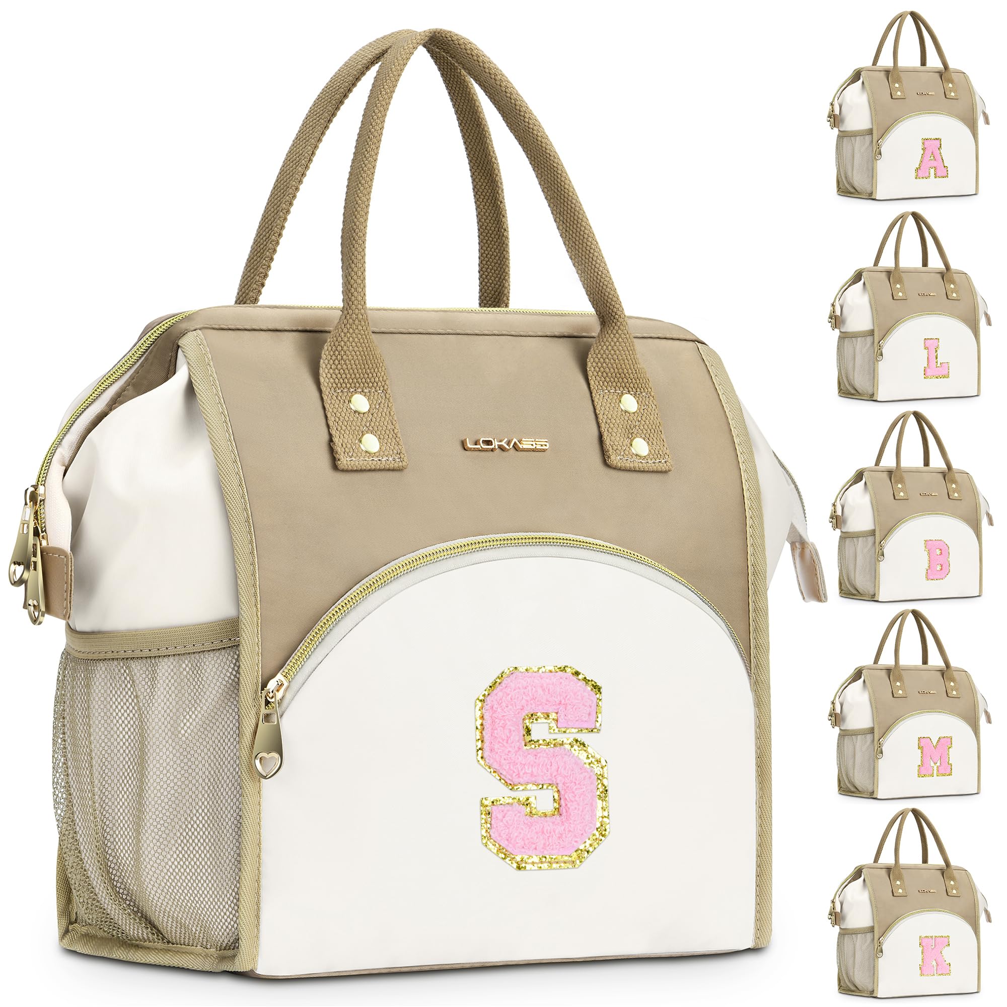 UTOTEBAG Initial Lunch Bag Women, Preppy Teen Girls Lunch Box Adult Cooler Lunchbox Container for Work Picnic, Personalized Mother's Day Gifts for Mom Girlfriend Daughter Grand daughter, Letter S