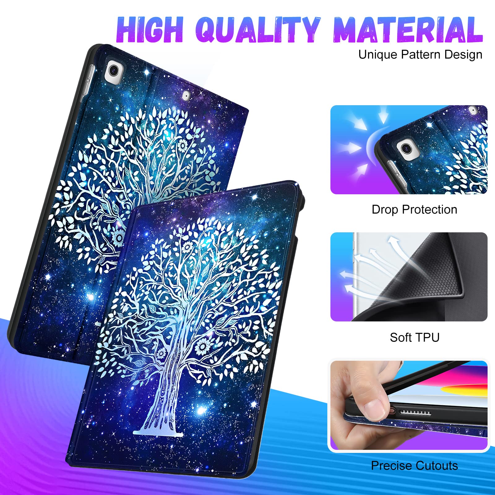 Uppuppy for iPad 9th/8th/7th Generation Case 10.2 Inch Girls Cute Women Folio Smart Cover with Pencil Holder Tree Aesthetic Cool Design Girly Teens Unique Cases for iPad 7/8/9 Gen A2602 A2270 A2197