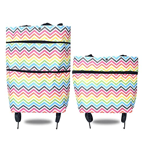 WALNUTA Portable Foldable Shopping Bag Cart Trolley Bag with Wheels Grocery Floral Print Tote Collapsible Handbag (Color : A)