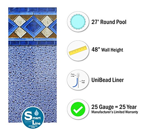 Smartline Mosaic Diamond 27-Foot Round Pool Liner | UniBead Style | 48-Inch Wall Height | 25 Gauge Virgin Vinyl Material | Strong and Durable Liners | Designed for Steel Sided Above-Ground Pools