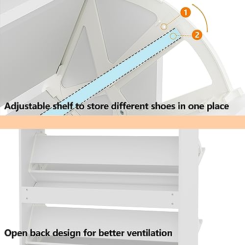 SINROM Shoe Cabinet for Entryway, Slim Shoe Storage Cabinet with 2 Flip Drawers, Freestanding Shoe Organizer with Open Shelf for Hallway, White
