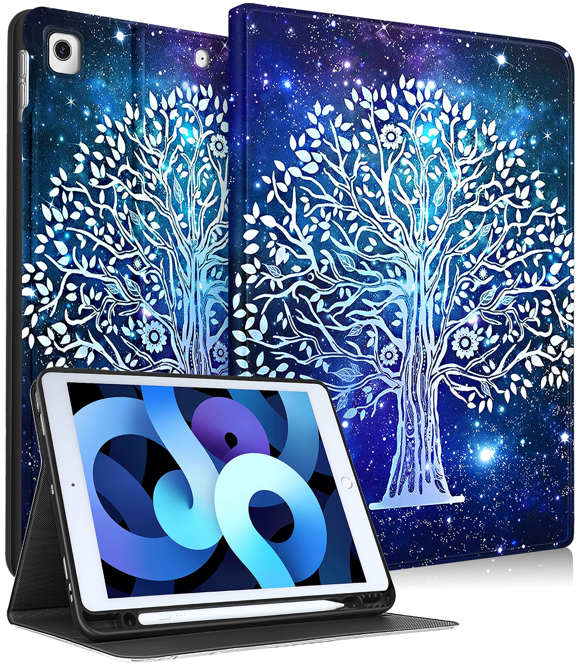 Uppuppy for iPad 9th/8th/7th Generation Case 10.2 Inch Girls Cute Women Folio Smart Cover with Pencil Holder Tree Aesthetic Cool Design Girly Teens Unique Cases for iPad 7/8/9 Gen A2602 A2270 A2197