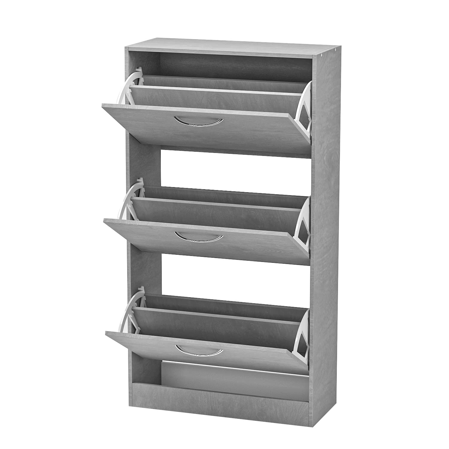 AIEGLE Shoe Cabinet with 3 Flip Drawers, Modern Shoe Storage Cabinet for Entryway, Freestanding Shoe Rack for Small Space, Grey (22.4" W x 9.4" D x 42.1" H)