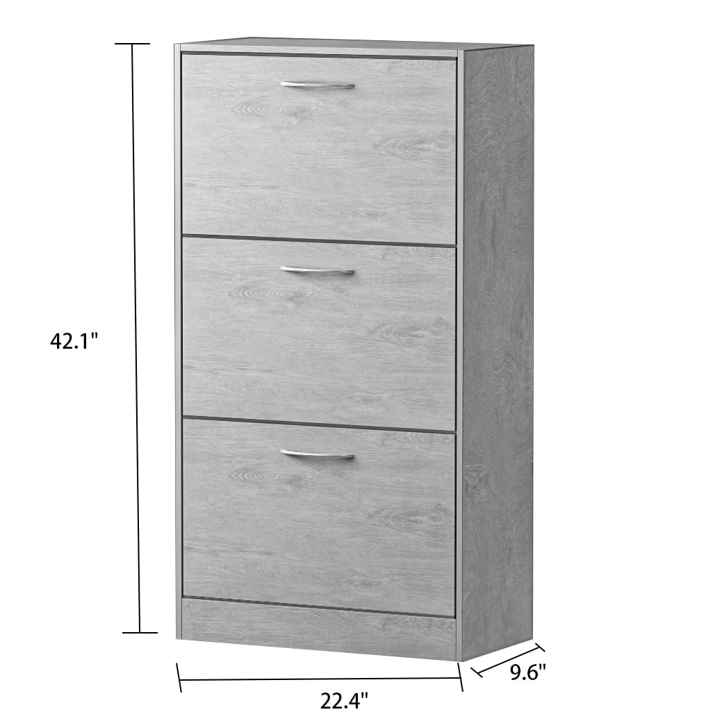 AIEGLE Shoe Cabinet with 3 Flip Drawers, Modern Shoe Storage Cabinet for Entryway, Freestanding Shoe Rack for Small Space, Grey (22.4" W x 9.4" D x 42.1" H)