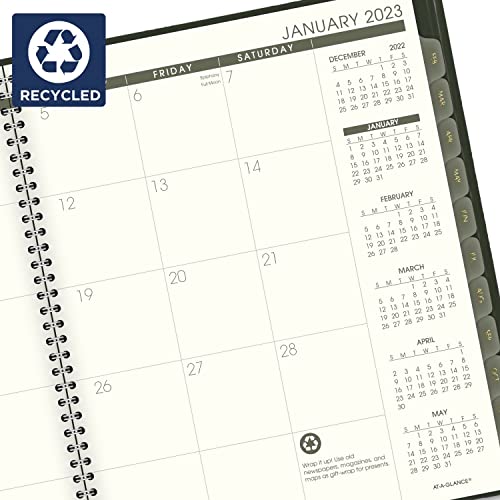 AT-A-GLANCE 2023 Monthly Planner, 13 Month Calendar, 9" x 11", Large, Recycled, Monthly Tabs, Green (70260G60)
