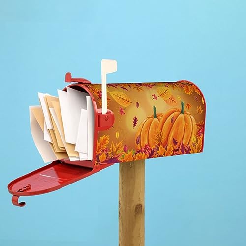 KSLIDS Fall Pumpkin Mailbox Cover Magnetic 18x21 Inches Standard Size Autumn Leaf Thanksgiving Post Letter Box Cover Mail Wraps Garden Decorations for Home Outdoor Yard Decor