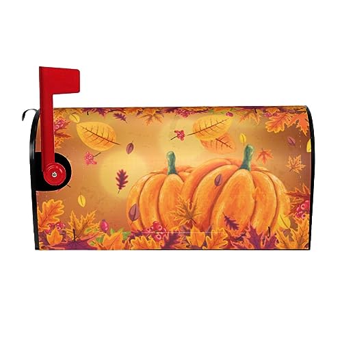 KSLIDS Fall Pumpkin Mailbox Cover Magnetic 18x21 Inches Standard Size Autumn Leaf Thanksgiving Post Letter Box Cover Mail Wraps Garden Decorations for Home Outdoor Yard Decor