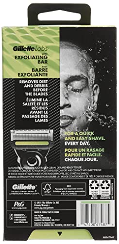 Gillette Mens Razor with Exfoliating Bar by GilletteLabs, Shaving Kit for Men, Includes 1 Handle, 2 Razor Blade Refills, 1 Premium Magnetic Stand