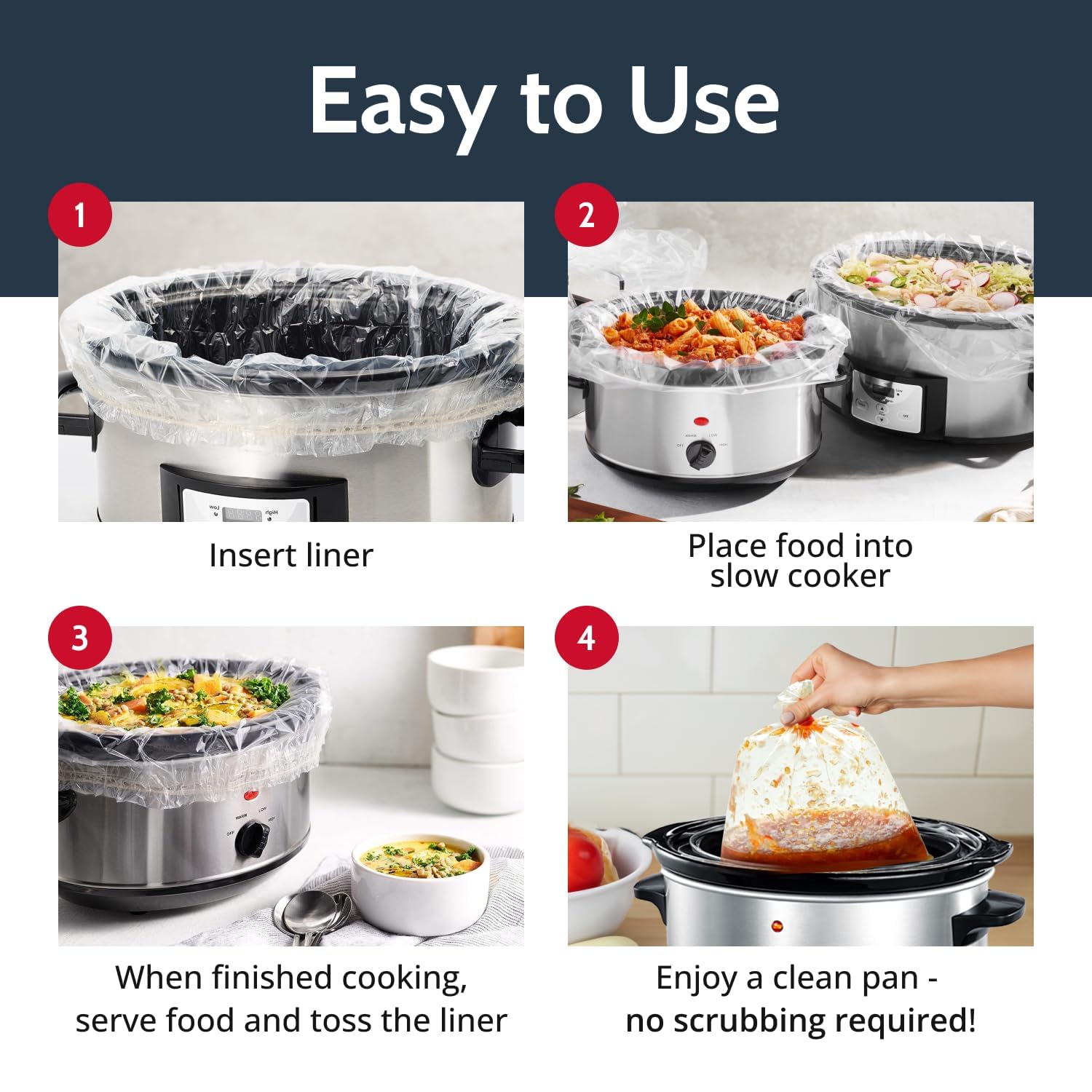 PanSaver Slow Cooker Liners - Disposable Liners for Instant Cleanup with No Scrubbing - Fits 3-6 Quarts, 4 Count