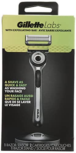Gillette Mens Razor with Exfoliating Bar by GilletteLabs, Shaving Kit for Men, Includes 1 Handle, 2 Razor Blade Refills, 1 Premium Magnetic Stand