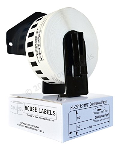 HOUSELABELS Compatible with DK-2214 Replacement Roll for Brother QL Label Printers; Continuous Length Labels; 1/2" 100 feet (12mm*30.48m) with 1 Reusable Cartridge - 12 Rolls