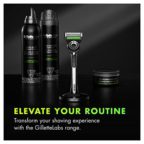 Gillette Mens Razor with Exfoliating Bar by GilletteLabs, Shaving Kit for Men, Includes 1 Handle, 2 Razor Blade Refills, 1 Premium Magnetic Stand