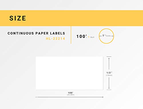 HOUSELABELS Compatible with DK-2214 Replacement Roll for Brother QL Label Printers; Continuous Length Labels; 1/2" 100 feet (12mm*30.48m) with 1 Reusable Cartridge - 12 Rolls