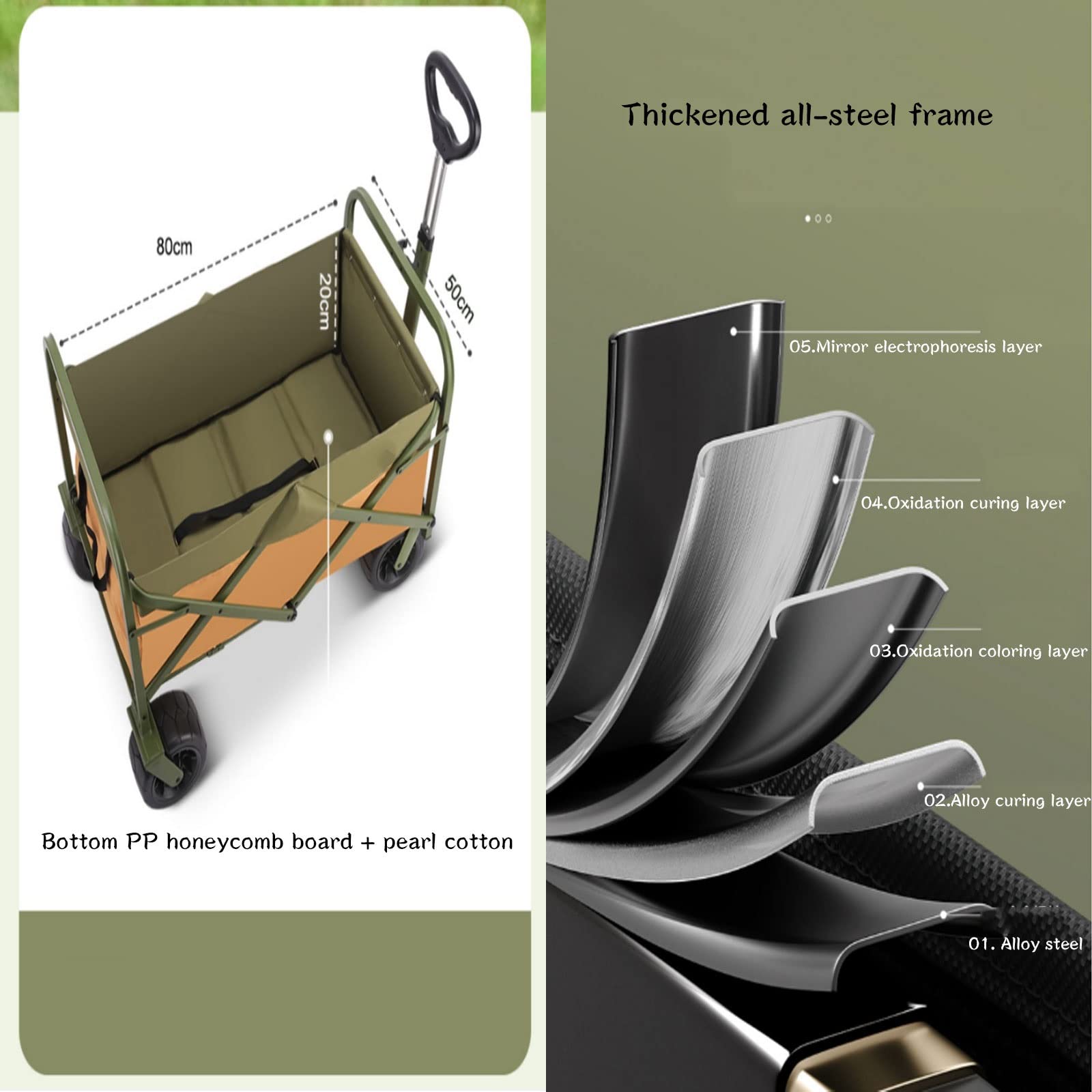 Folding Camping Cart, Outdoor Push Wagon Stroller Trailer Transport Free Standing Collapsible Utility Rolling Buggies Garden Sport Wagons (Color : A)