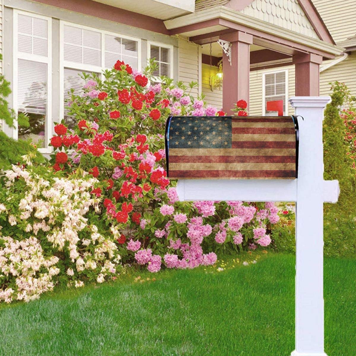 Mount Hour Retro American Flag Mailbox Covers Magnetic Post Box Cover Wraps Standard Size 21x18 Inches for Garden Yard Decor