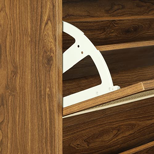 FOKWE Natural Rattan Shoe Cabinet, Shoe Cabinet with 3 Flip Drawers and Storage Shelves, Modern 3-Tier Shoe Rack Storage Cabinet for Entryway, Hallway, Bedroom(Walnut)
