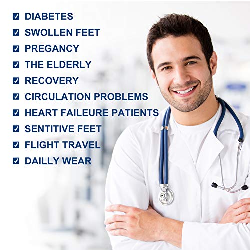 Facool Womens Diabetic Socks, Warm Cushion Cotton Crew Non Binding Loose Top Circulatory Viasox Diabetes Seamless Toe Moisture Wicking Wellness Socks, 6 Pairs Beige Medium