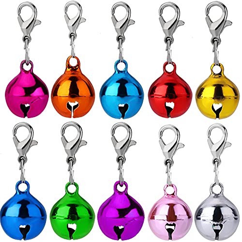 Molain 10 Pcs Cat Dog Collar Bells, Jingle Bell for Cat Collar,Dog Collar Charms,Colourful Pet Small Bells with Clasps Collar Accessories,Festival Party DIY Crafts Decoration