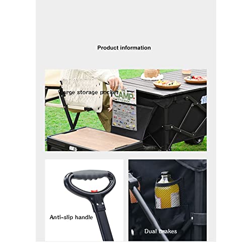 Folding Camping Cart Outdoor Push Wagon Trolley Trailer Transport Free Standing Collapsible Utility Grocery Rolling Buggies Garden Sport Wagons (Color
