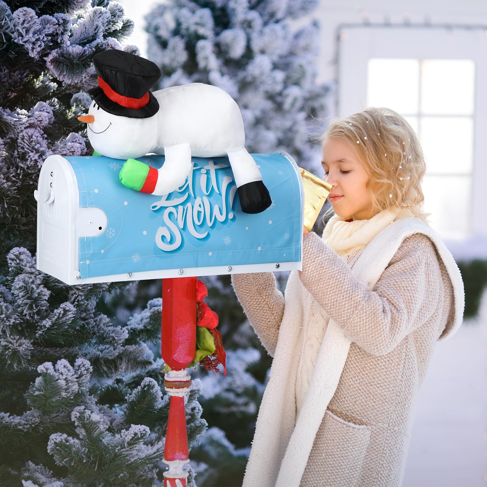 Huwena Christmas Winter Magnetic Mailbox Cover, Mailbox Wraps Post Letter Box Cover Mailbox Covers Outdoor Home Garden Decor Standard Size 22 x 18.5 Inches (Snowman)