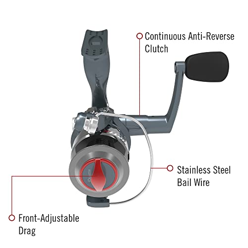 Quantum Optix Spinning Fishing Reel, Size 10 Reel, Changeable Right- or Left-Hand Retrieve, Aluminum Spool, Stainless Steel Bail Wire, 5.2:1 Gear Ratio, Silver, Clam Packaging