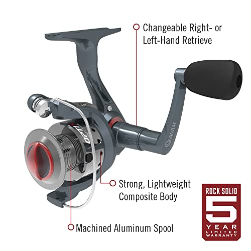 Quantum Optix Spinning Fishing Reel, Size 10 Reel, Changeable Right- or Left-Hand Retrieve, Aluminum Spool, Stainless Steel Bail Wire, 5.2:1 Gear Ratio, Silver, Clam Packaging