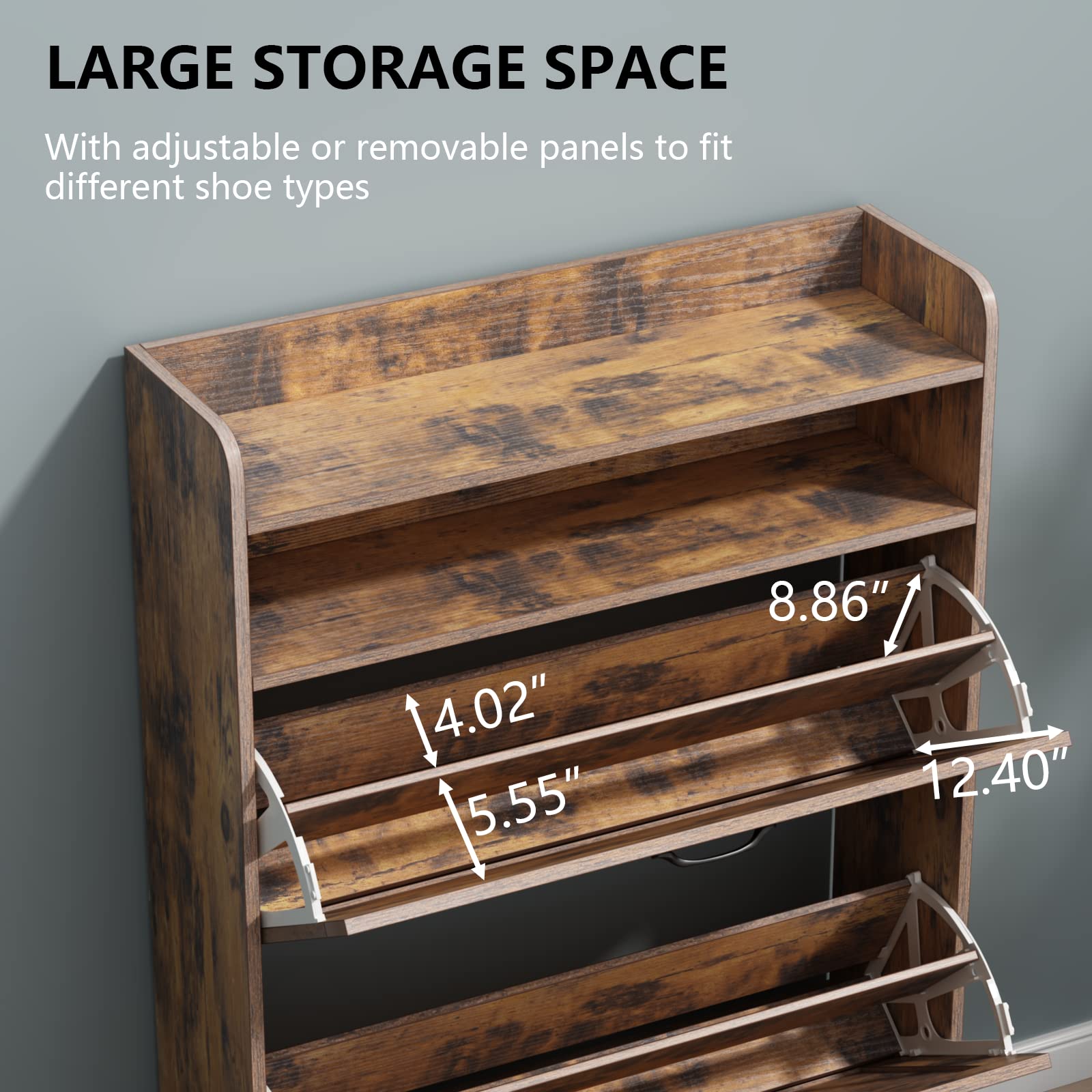Gyfimioe Rattan Shoe Cabinet with 2 Flip Drawers, Slim Shoe Storage Cabinet for Entryway Freestanding Shoe Organizer Narrow Farmhouse Shoe Rack (Rustic Brown)