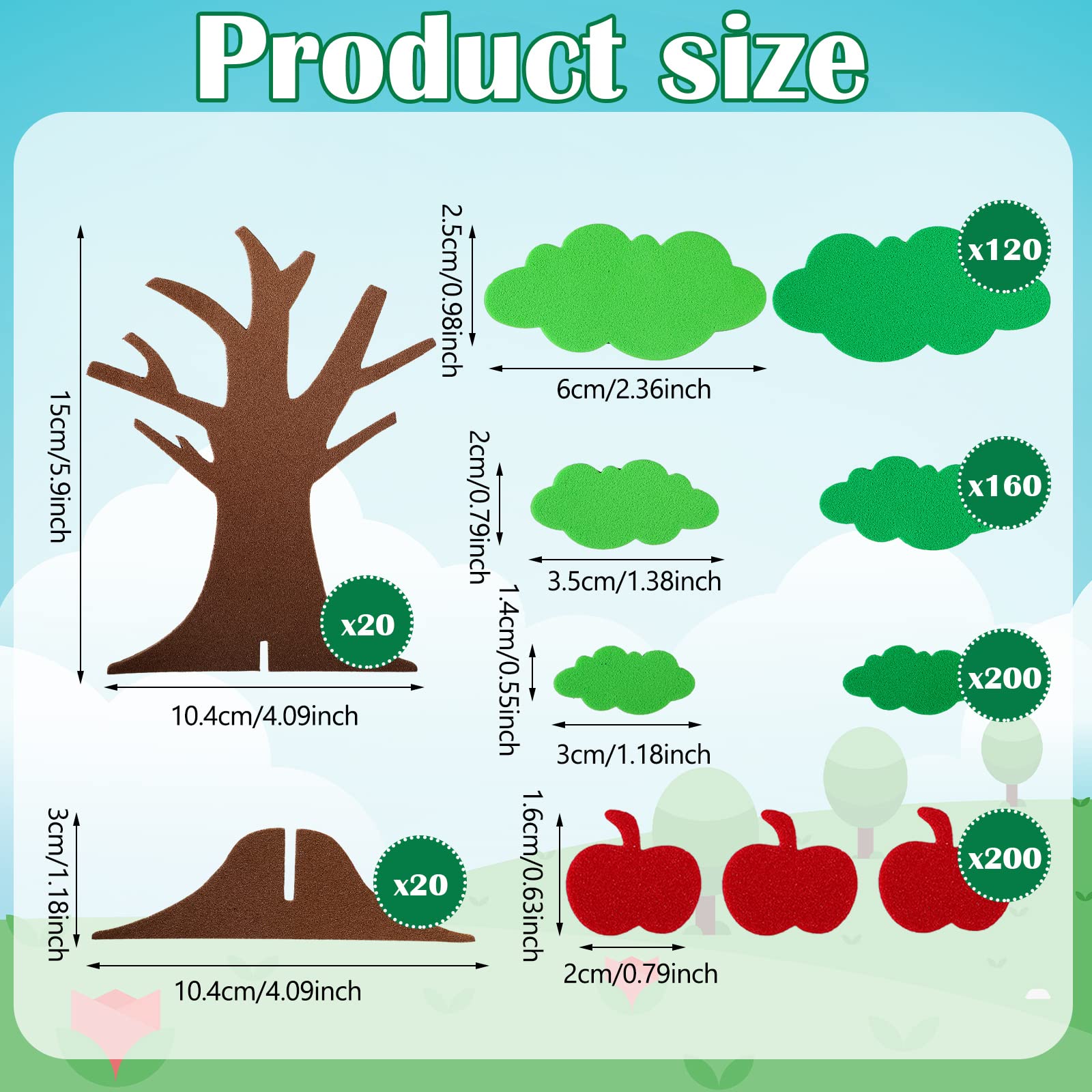 Nuanchu 20 Set 3D Foam Tree Craft Apples Leaves Sticker Self Adhesive Foam Tree Glitter Apple Sticker Spring Trees for Craft Project Family Art Activity