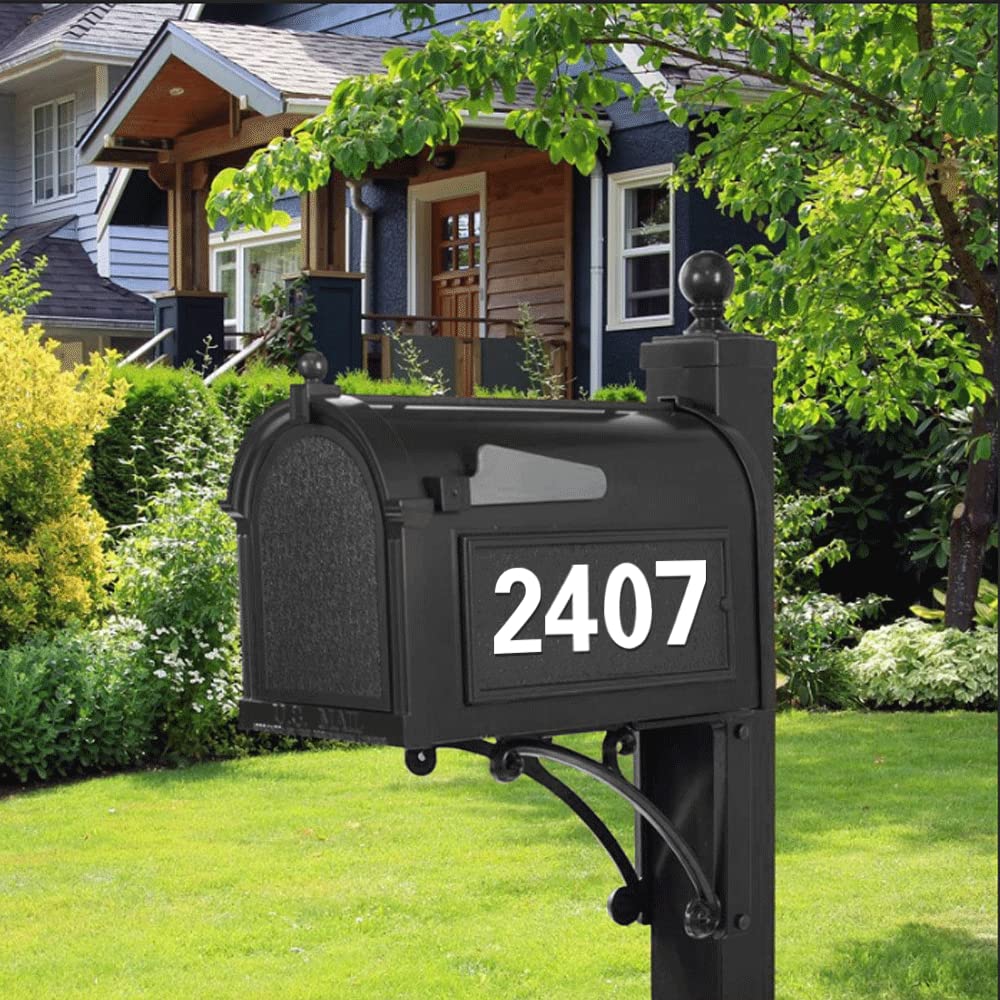 Mailbox Numbers, 5 Sets 4 Inch Mailbox Numbers for Outside, Modern Number Mailbox Stickers, Vinyl Reflective Mailbox Numbers, Strong Adhesive Numbers for Mailbox, Reflective Numbers for Mailbox with Sticky Tabs for Easy Backing Peeling