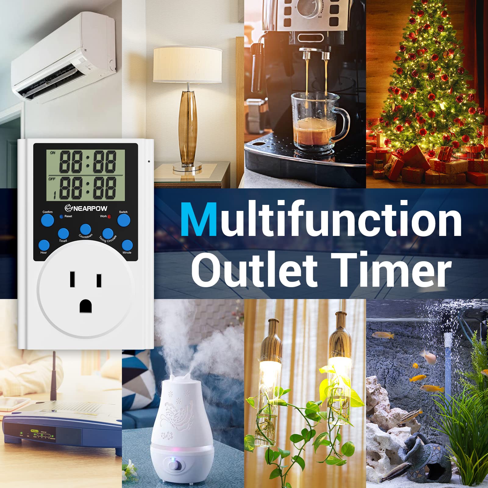 Timer Outlet, Nearpow Multifunctional Infinite Cycle Programmable Plug-in Digital Timer Switch with 3-Prong Outlet for Appliances, 15A/1800W