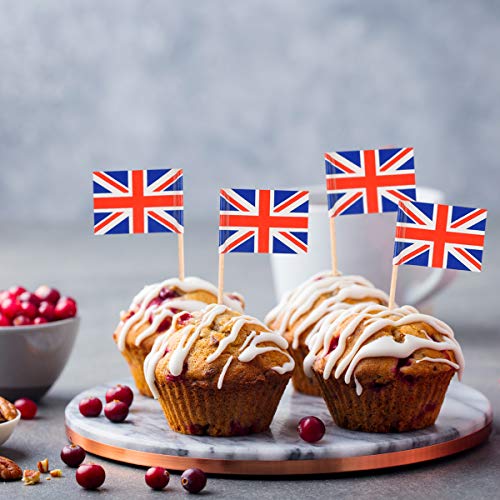 Donoter 100 Pack British Flag Toothpicks Union Jack Cupcake Topper PicksĀ for Birthday Party Cake Decorations