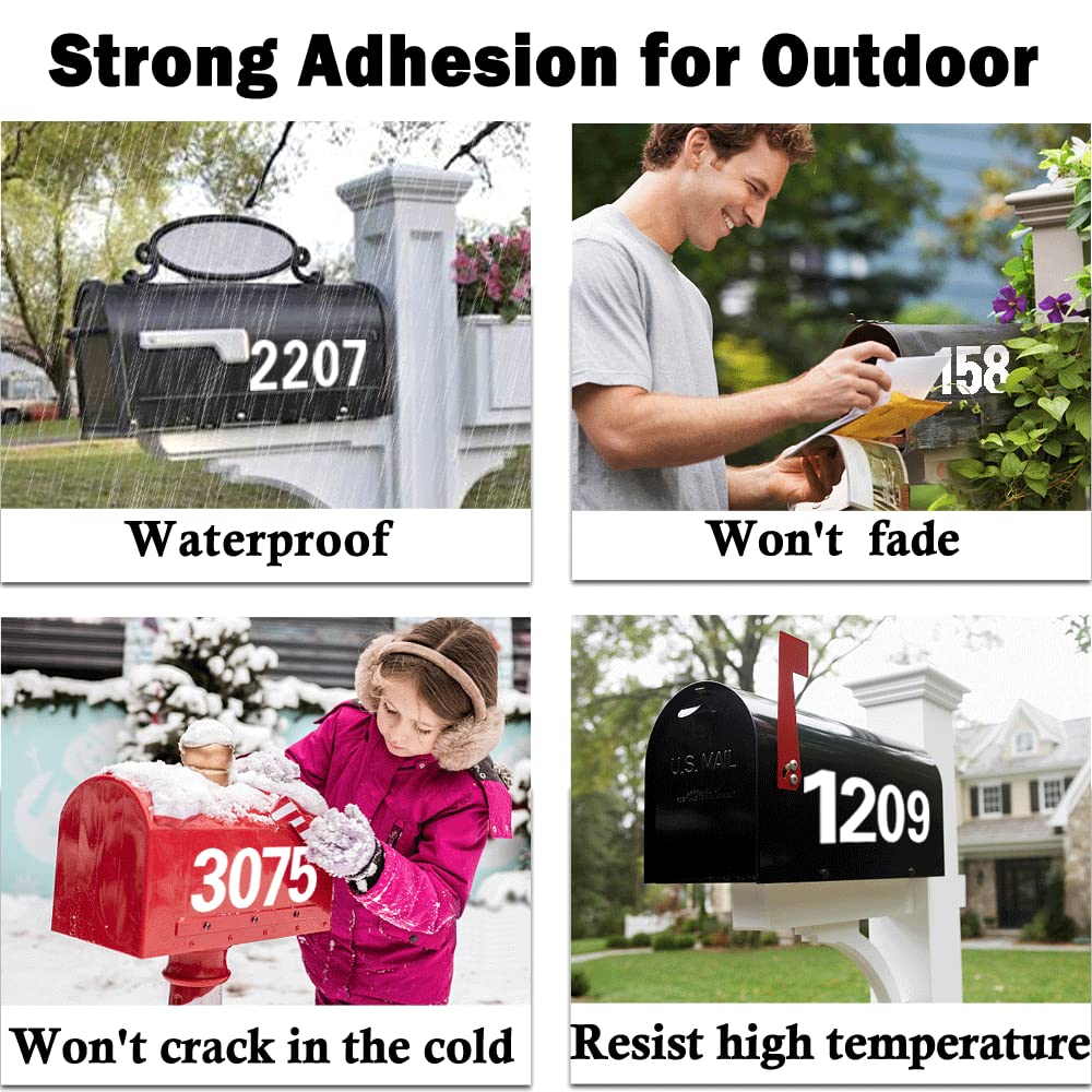 Mailbox Numbers, 5 Sets 4 Inch Mailbox Numbers for Outside, Modern Number Mailbox Stickers, Vinyl Reflective Mailbox Numbers, Strong Adhesive Numbers for Mailbox, Reflective Numbers for Mailbox with Sticky Tabs for Easy Backing Peeling