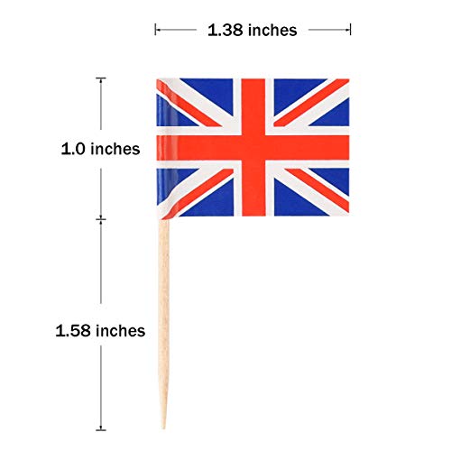 Donoter 100 Pack British Flag Toothpicks Union Jack Cupcake Topper PicksĀ for Birthday Party Cake Decorations