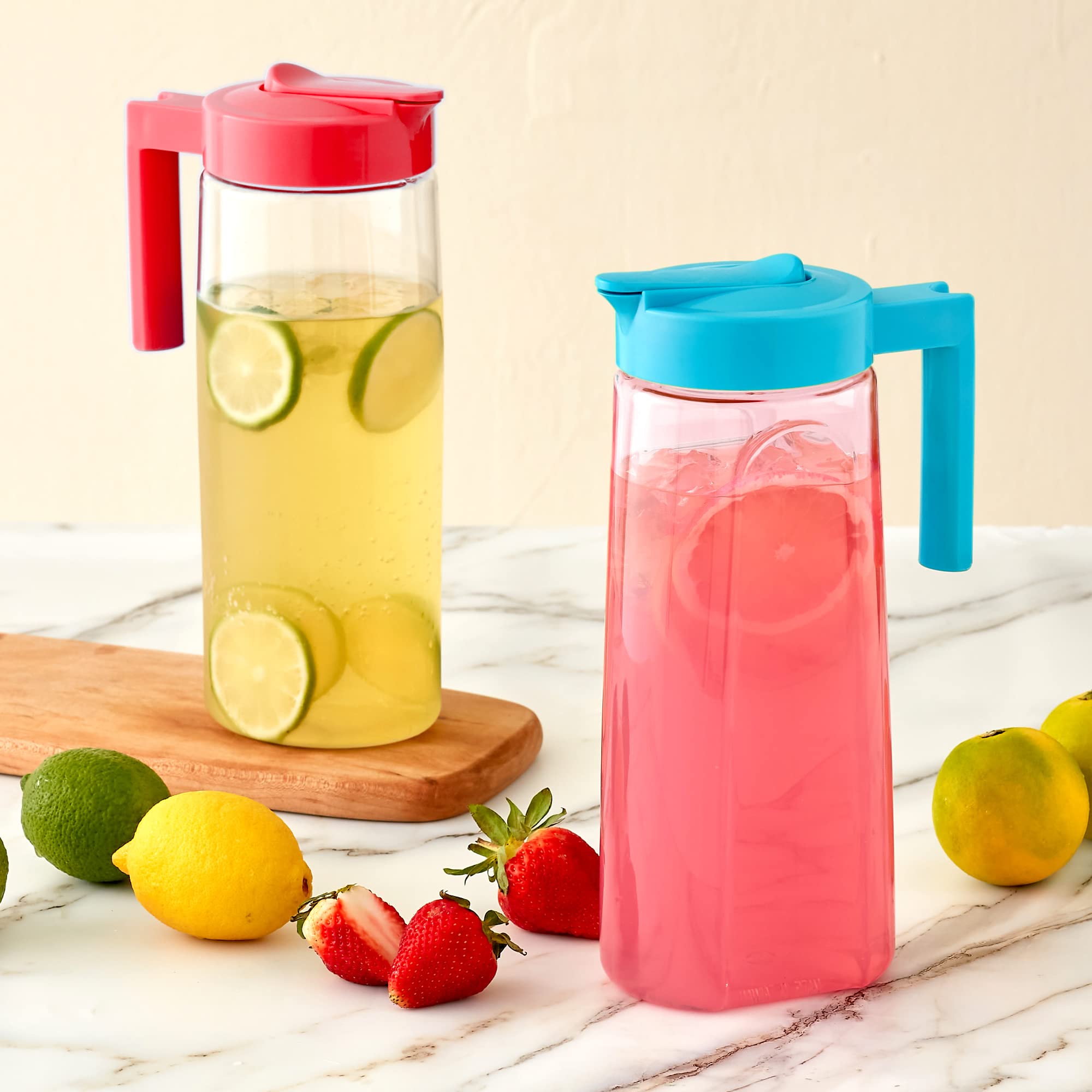 Amazing Abby - Slim - Tritan Pitcher (64 oz), Unbreakable Plastic Water Pitcher with Lid, BPA-Free, Heat-Resistant, Dishwasher-Safe, Great for Both Iced and Hot Drinks, Indoors and Outdoors, Blue