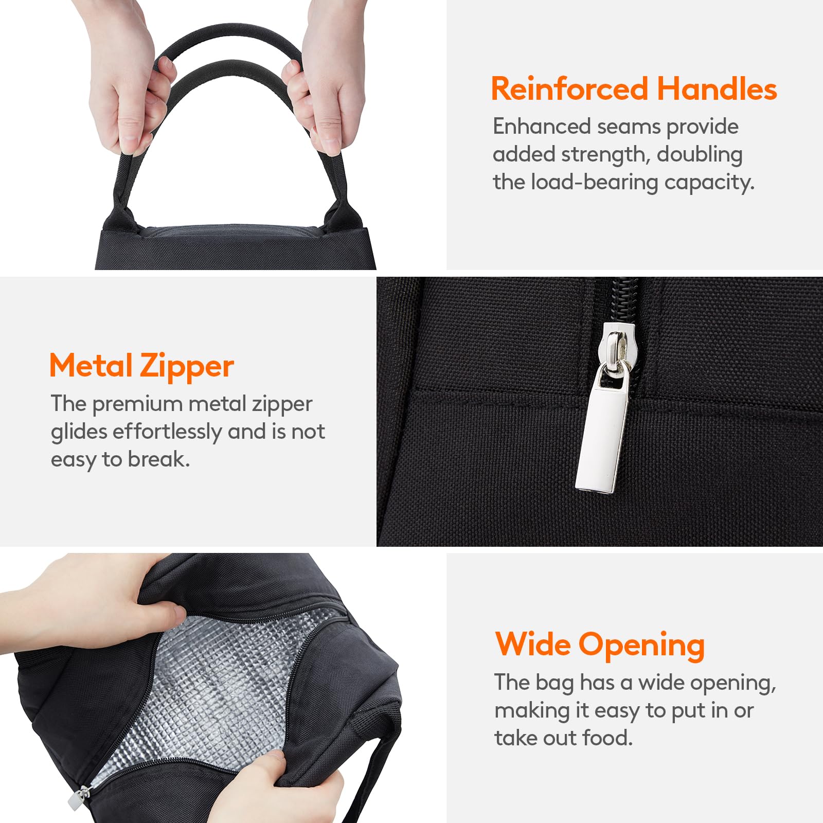 Lifewit Reusable Lunch Bag Large, Insulated Tote Lunch Box for Women Men for Meal Prep, Work, Travel, Black