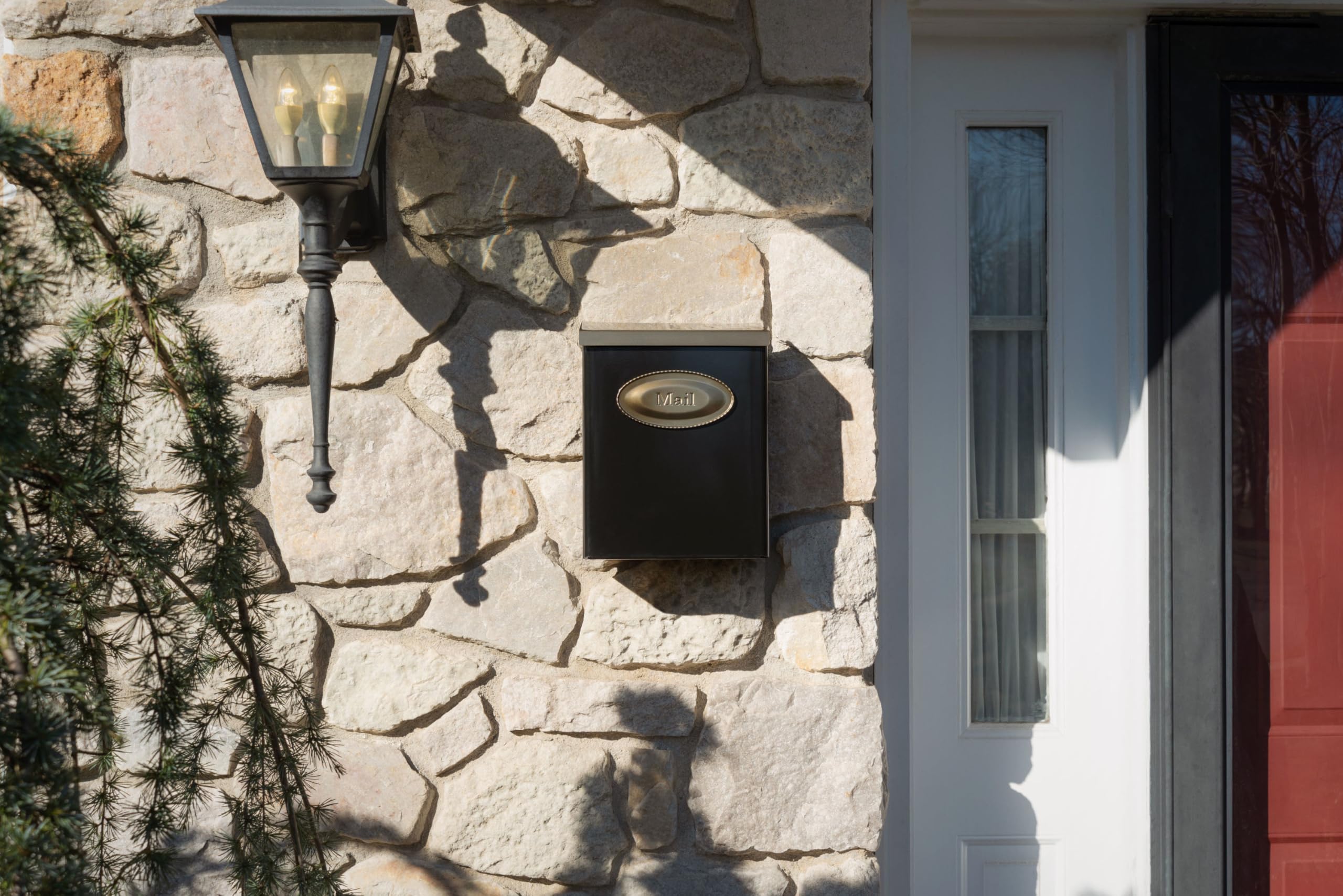 Architectural Mailboxes Designer Galvanized Steel, Locking, Wall Mount Mailbox, DVKGB00AM, Black & Brushed Brass, Medium Capacity