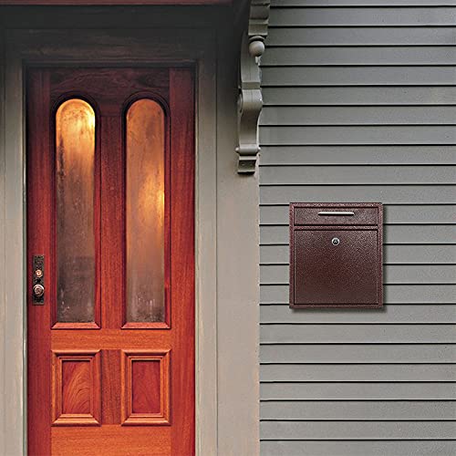 KYODOLED Steel Key Lock Mail Boxes Outdoor,Locking Wall Mount Mailbox,Security Key Drop Box,12Hx 10.51Lx 4.68W Inches,Bronze Large