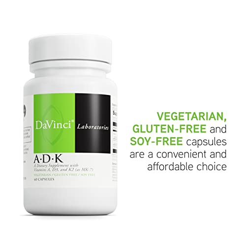 DaVinci Labs ADK - Dietary Supplement to Support Bone Structure, Heart Health and Immune Function - with Vitamin A, Vitamin D3 5,000 IU and Vitamin K2 - Gluten-Free - 60 Vegetarian Capsules
