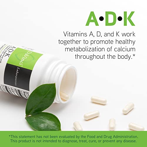 DaVinci Labs ADK - Dietary Supplement to Support Bone Structure, Heart Health and Immune Function - with Vitamin A, Vitamin D3 5,000 IU and Vitamin K2 - Gluten-Free - 60 Vegetarian Capsules