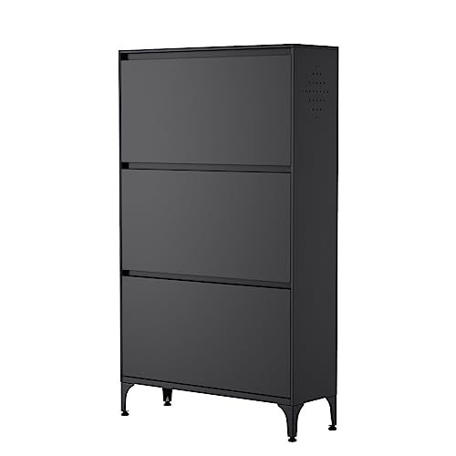 WIILAYOK Shoe Cabinet - Freestanding or Wall Mounted Shoe Storage Organizer with 3 Flip Drawers and Adjustable Shelves - Ideal for Entryway, Hallway, Living Room