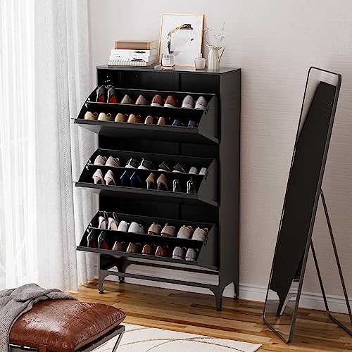 WIILAYOK Shoe Cabinet - Freestanding or Wall Mounted Shoe Storage Organizer with 3 Flip Drawers and Adjustable Shelves - Ideal for Entryway, Hallway, Living Room