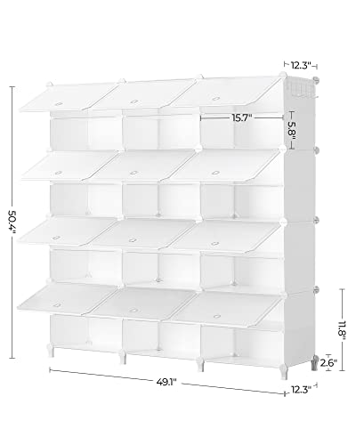 DINMO Shoe Rack, 8 Tier Shoe Storage Cabinet, 48 Pair Plastic Shoe Organizer for Closet Hallway Bedroom Entryway, White