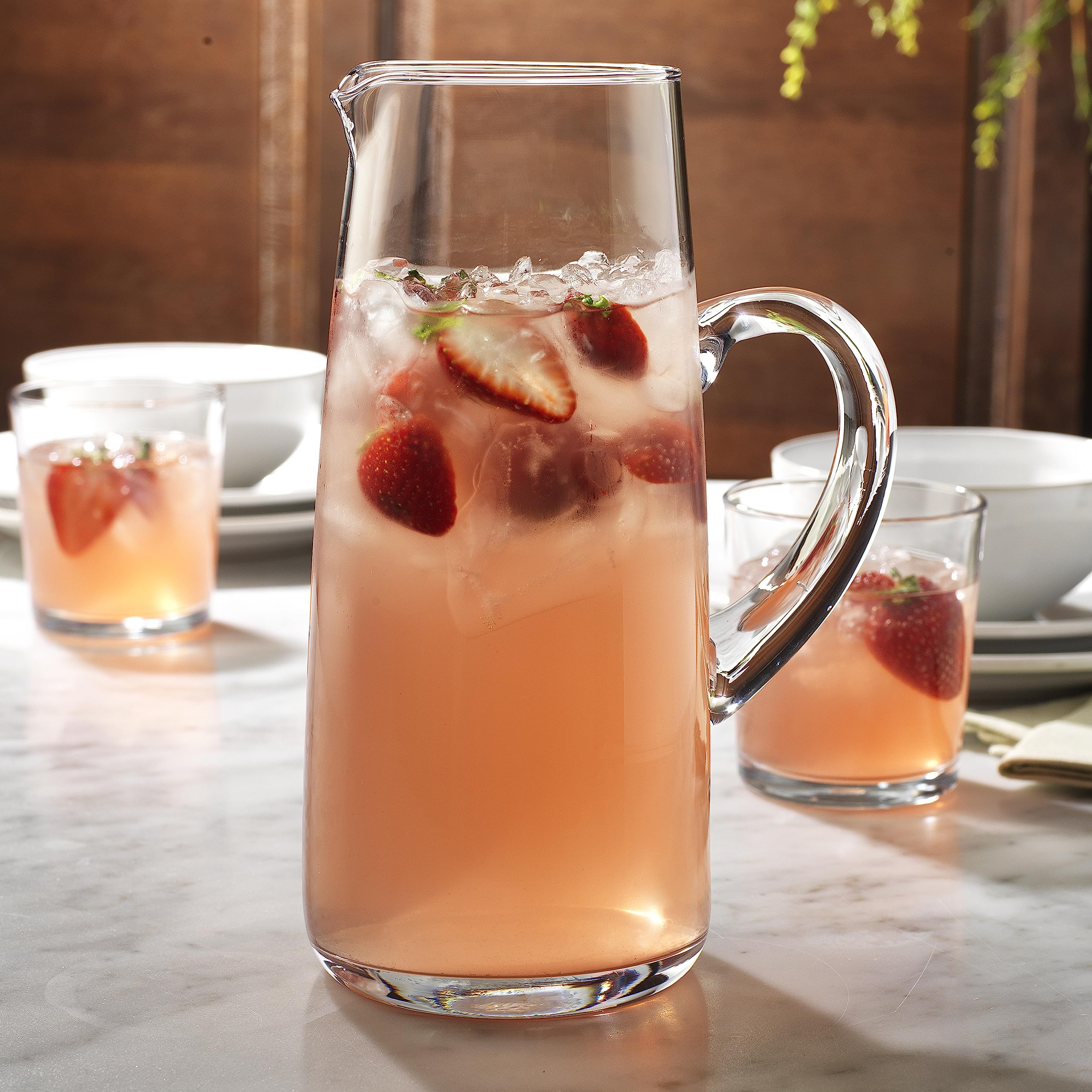 Glass Water Pitcher with Spout – 67 Oz Elegant Serving Carafe for Water, Juice, Sangria, Lemonade, and Cocktails – Clear Glass Beverage Pitcher.