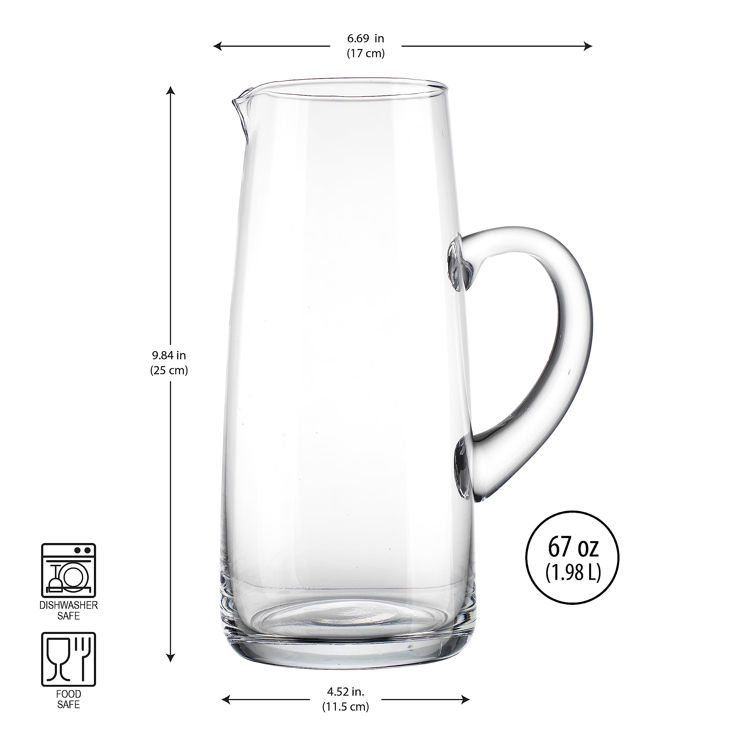 Glass Water Pitcher with Spout – 67 Oz Elegant Serving Carafe for Water, Juice, Sangria, Lemonade, and Cocktails – Clear Glass Beverage Pitcher.