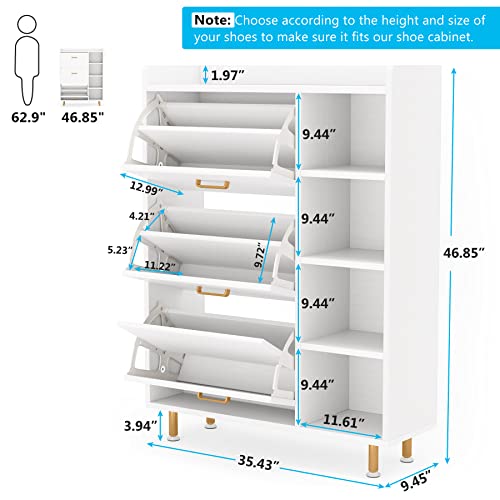 LITTLE TREE Shoe Cabinet, Freestanding Shoes Storage Cabinets with 3 Flip Drawers and Open Shelves for Entryway